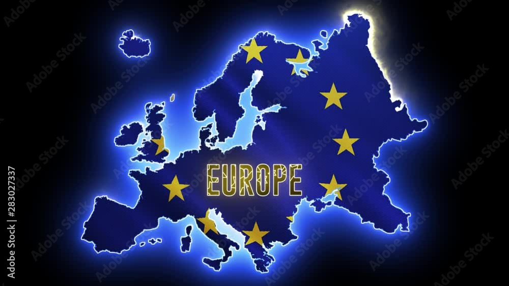 Neon map of Europe continent. Shinny abstract light of outline European ...