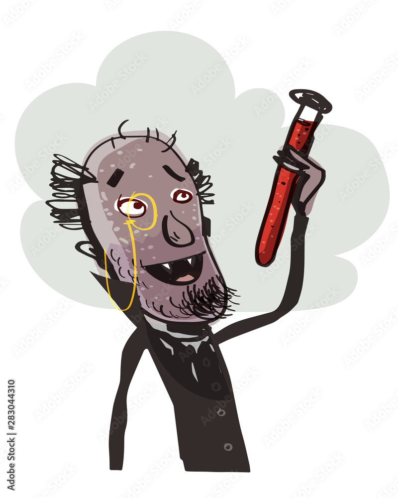 Happy vampire tasting fresh blood. Comic character. Vector illustration ...