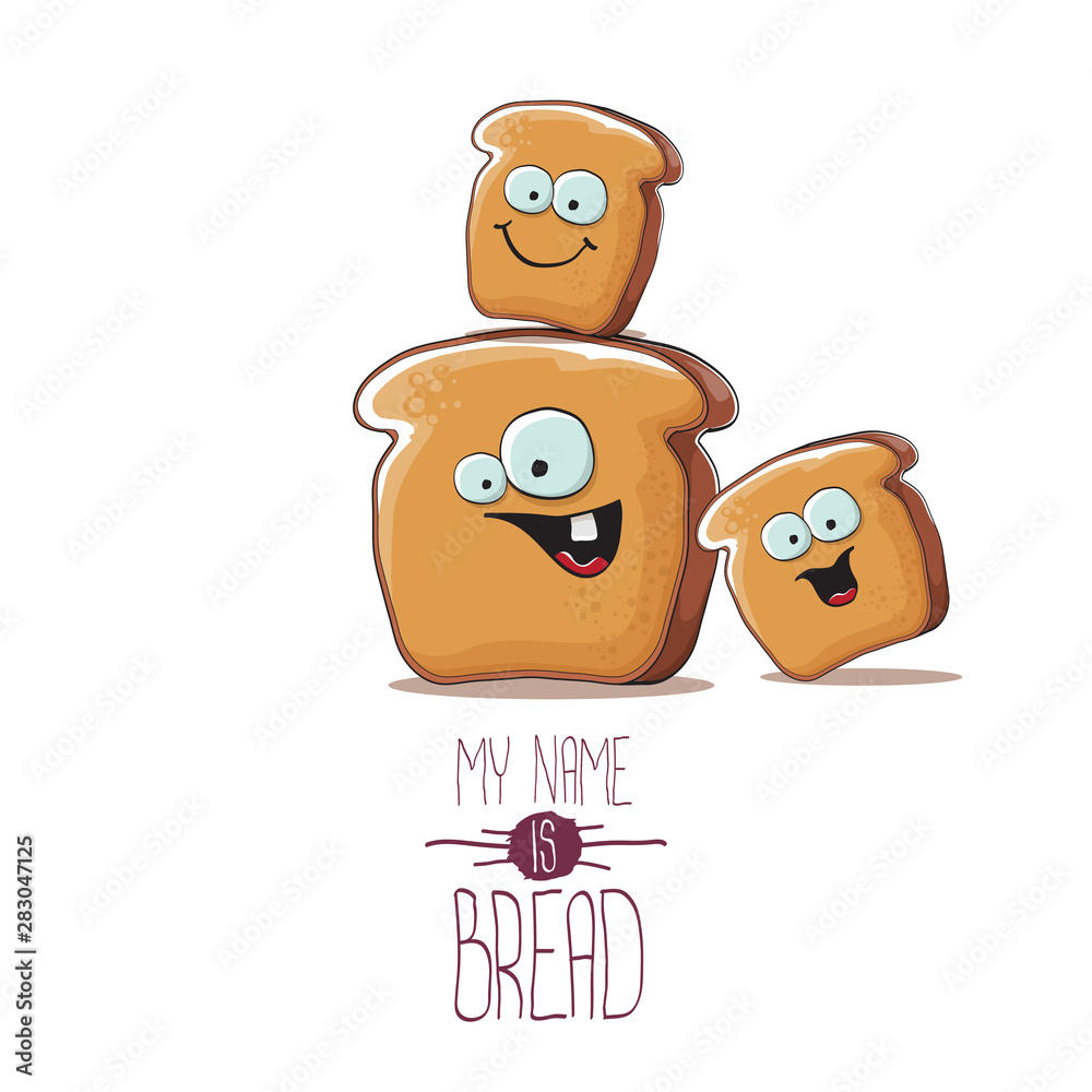 vector funky cartoon bread character with friends isolated on white ...