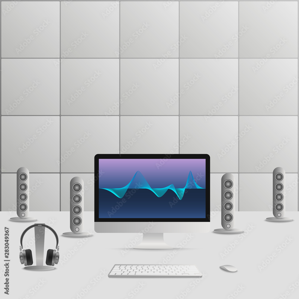 Music studio at home or in the office. Workplace concept, cozy room for ...