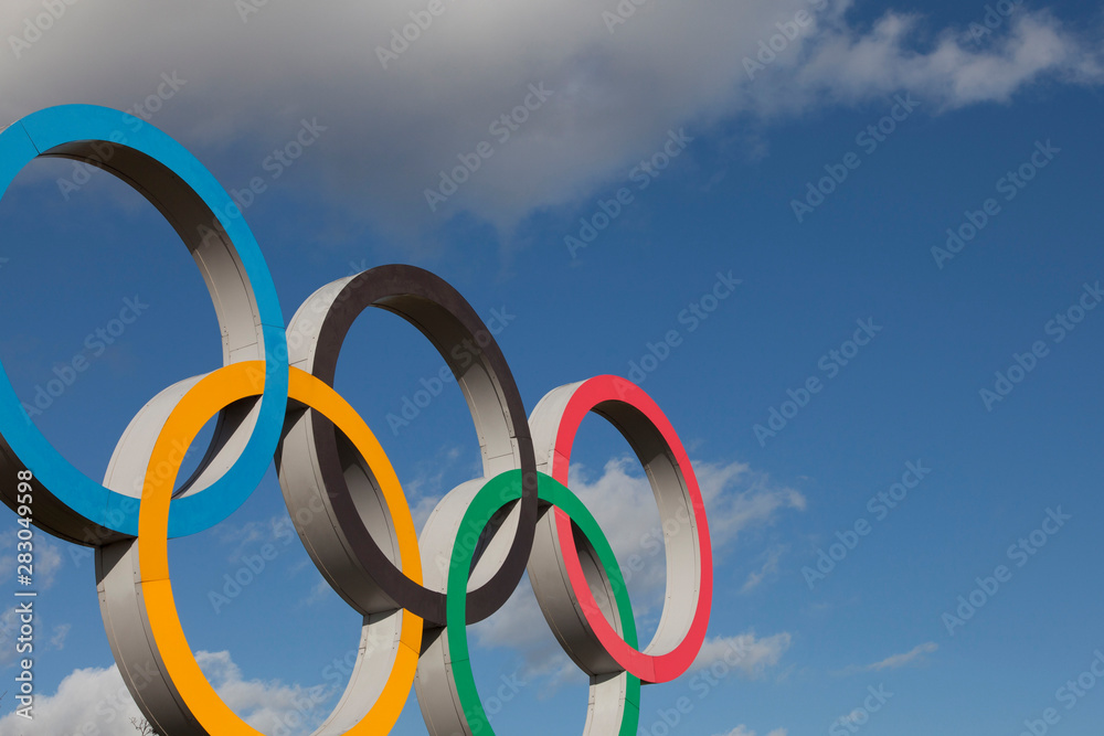 LONDON, UK - February 15th 2018: The Olympic symbol, made up of five ...