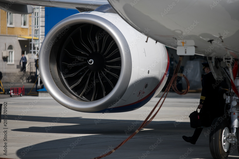 Airbus A320 NEO engine. Modern aircraft. CFM Leap-1A engine. Airplane ...