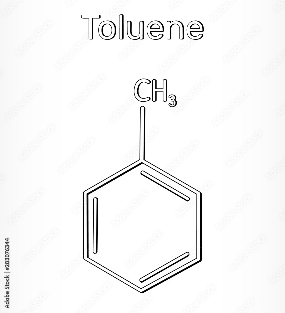 Toluene molecule, C7H8 - structural chemical formula and model Stock ...