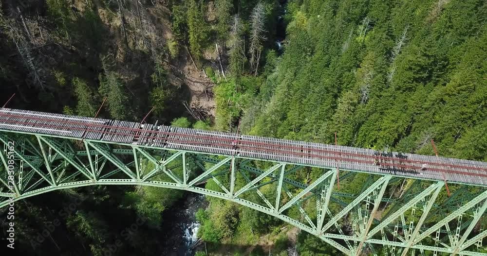Ascending Aerial View of Vance Creek Bridge, Abandoned and Unsafe ...
