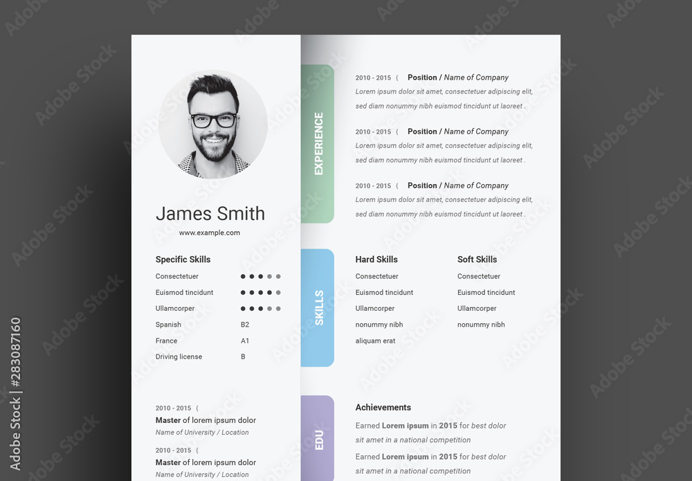 Resume Layout with Colorful Labels Stock Template | Adobe Stock