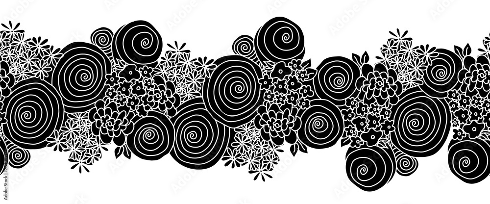 Seamless monochrome floral vector border. Flowers Repeating background ...