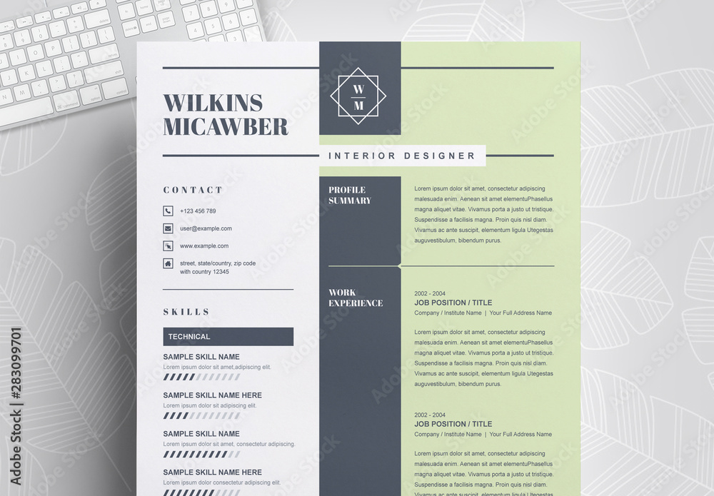 Green Resume Layout with Columns Stock Template | Adobe Stock