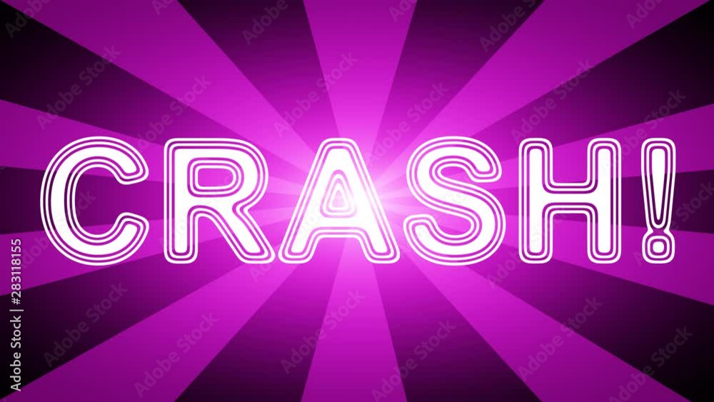 Crash! icon in red abstract background with rays. Looping footage with ...