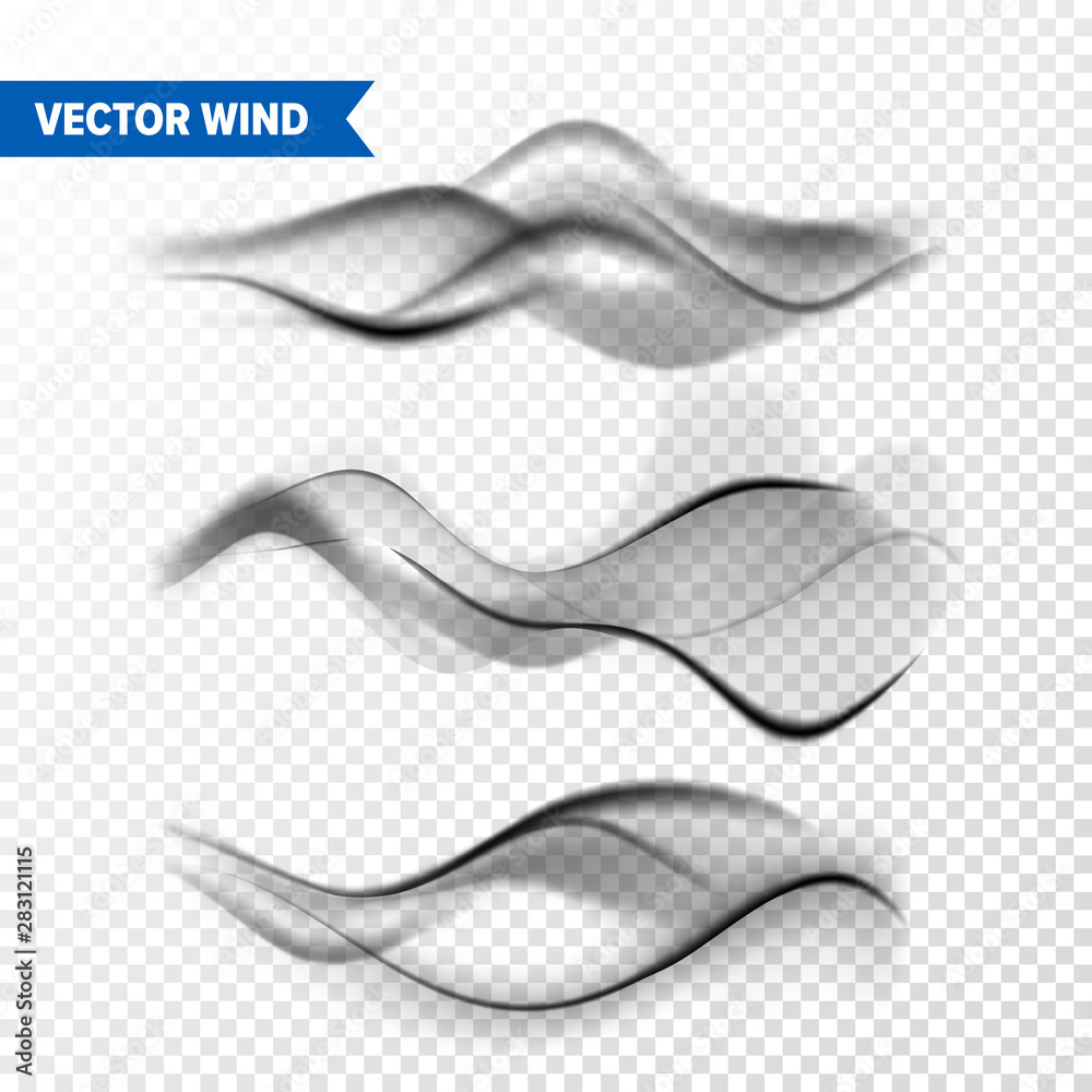 Realistic Wind Set on Transparent Background. Vector Vapor in Air ...