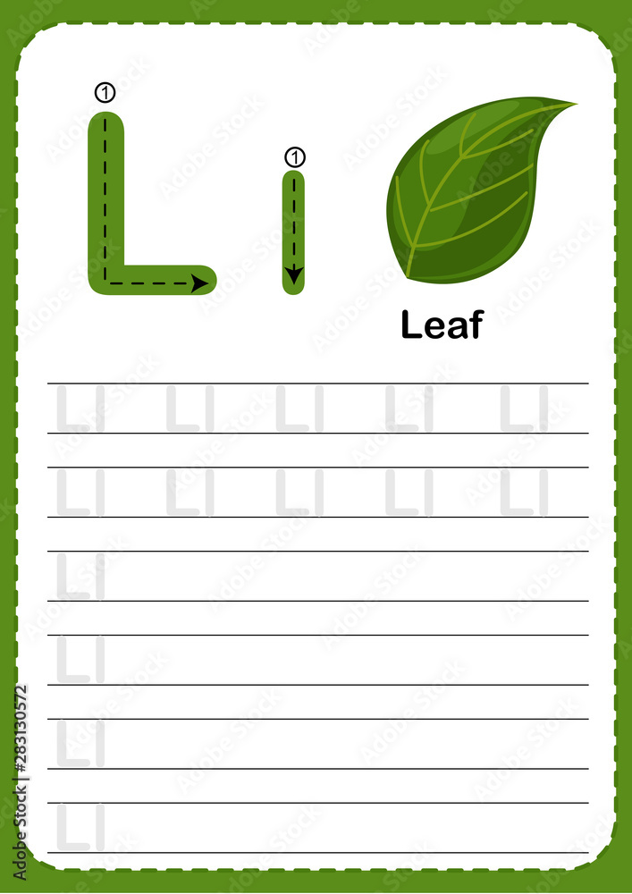 Exercises for kids, English alphabet L - Leaf Stock Vector | Adobe Stock