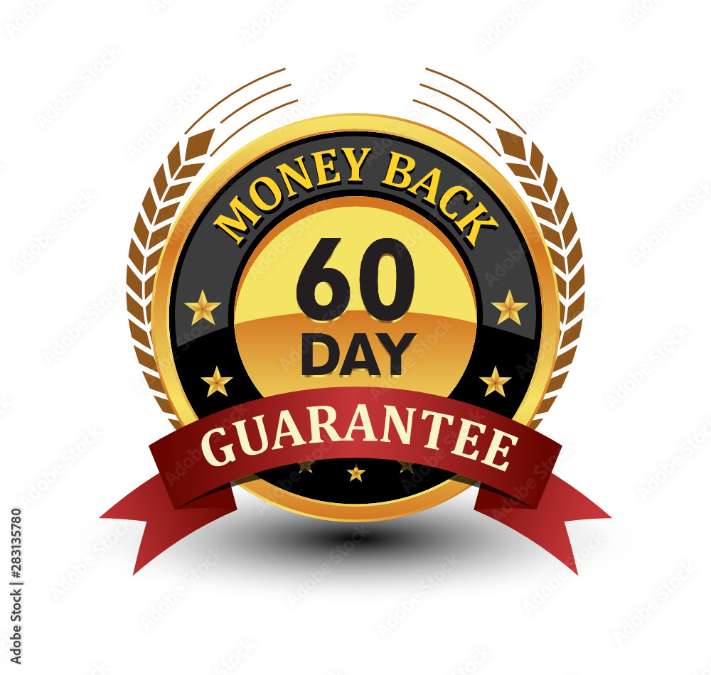 Powerful 60 day money back guarantee badge, seal, sign, label with red ...