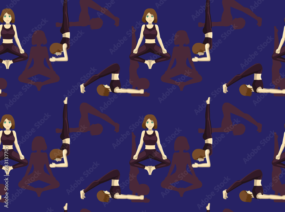Manga Yoga Plow Pose Cartoon Background Seamless Wallpaper Stock Vector ...