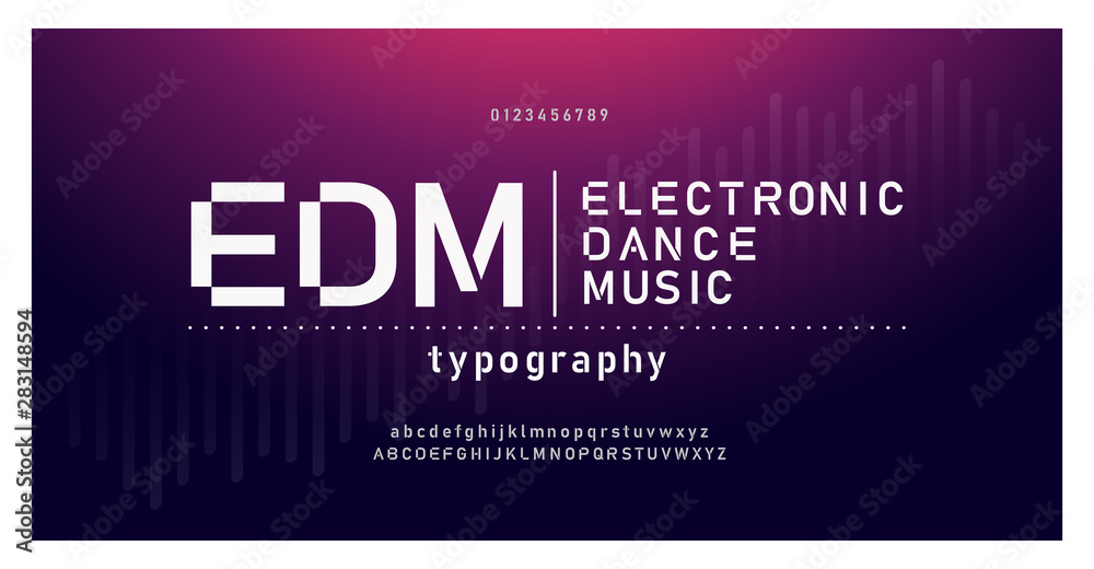 digital music modern alphabet fonts. Typography edm electronic dance ...