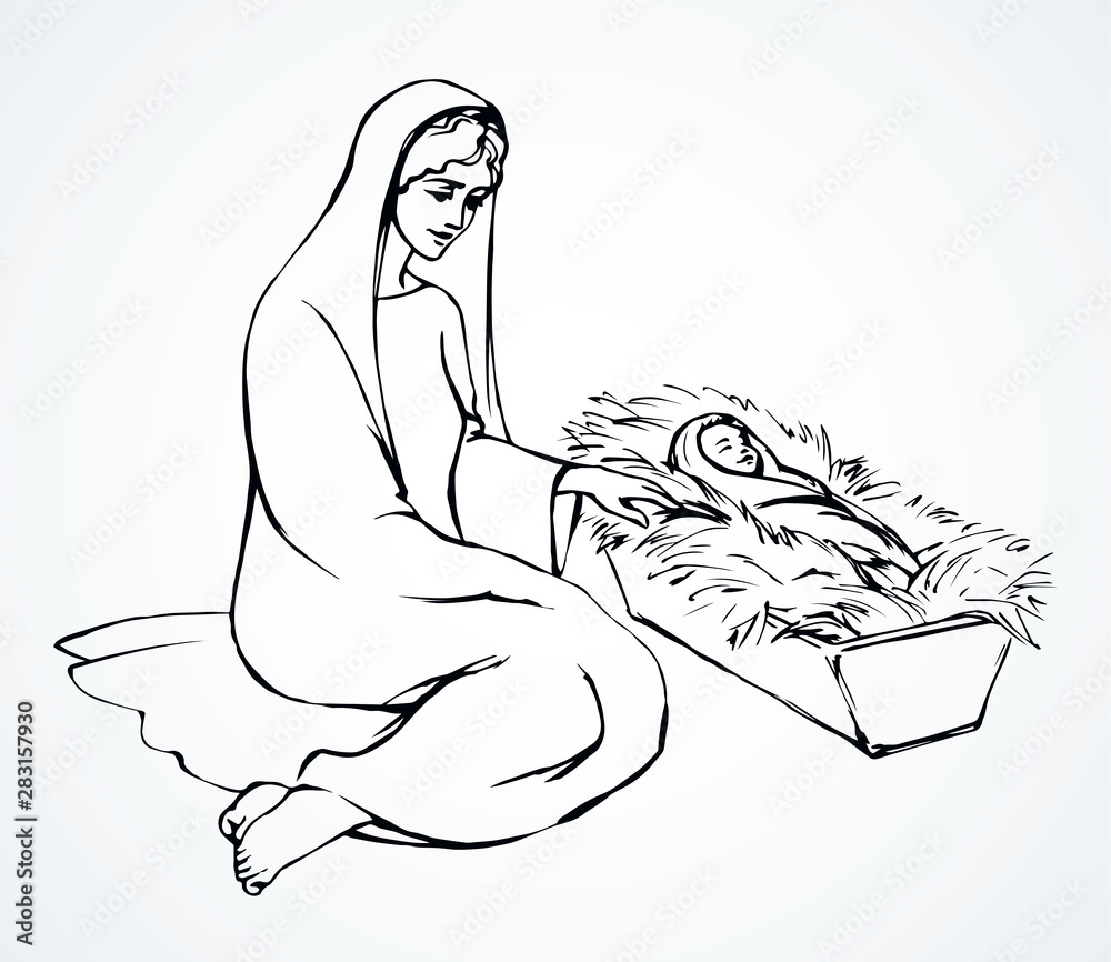 Maria and the baby. Vector drawing Stock Vector | Adobe Stock