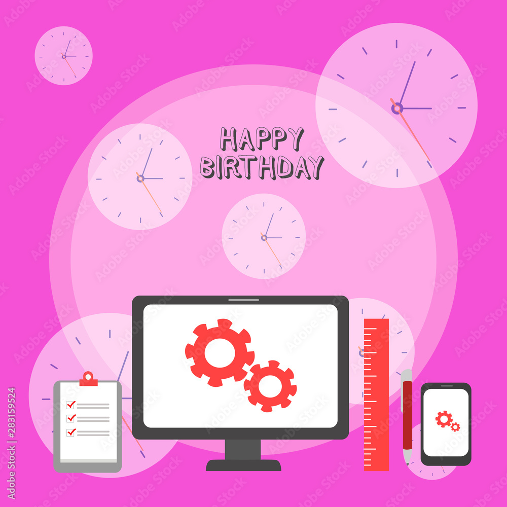 Writing note showing Happy Birthday. Business concept for The birth ...