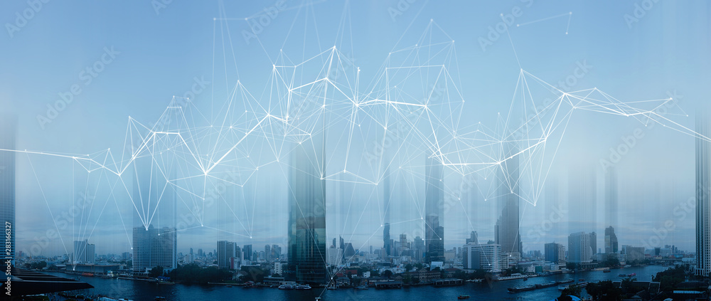 Wireless network and Connection technology concept with Abstract ...