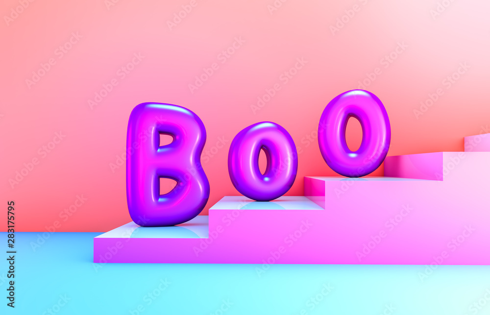 3d render. Abstract Boo alphabet. Halloween's day concept design. pink ...