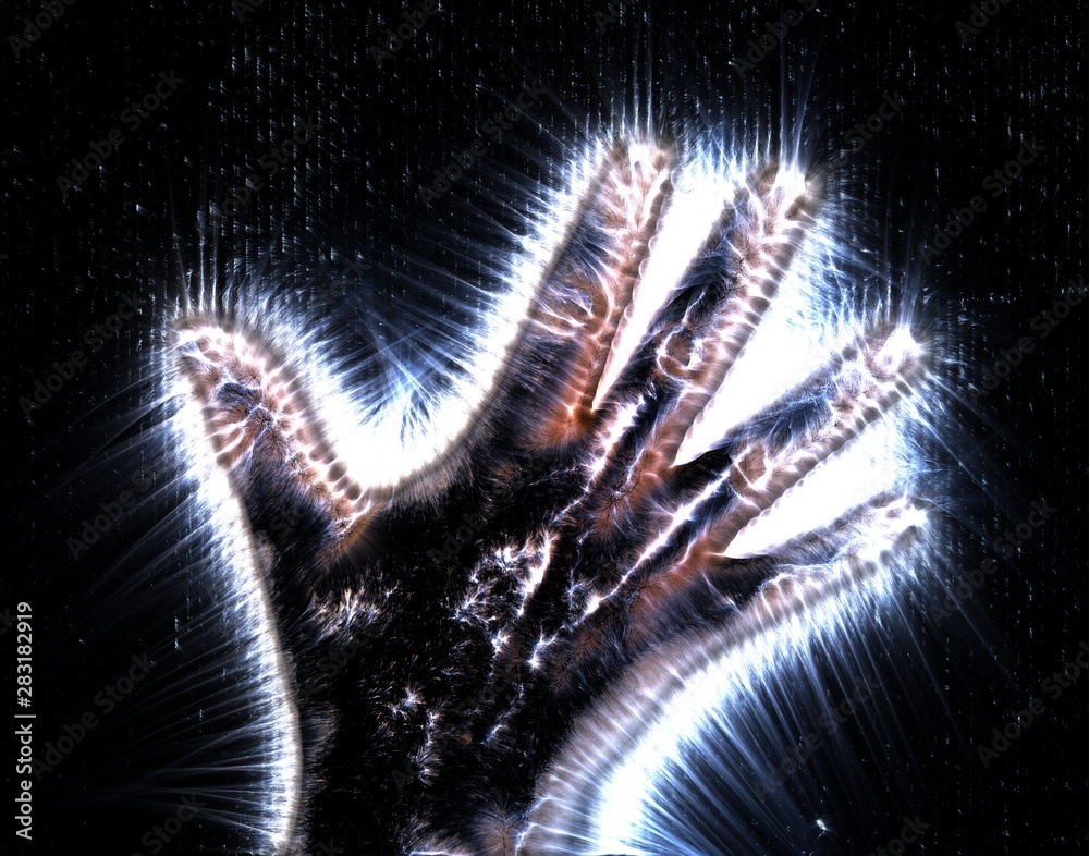 Kirlian aura photography of a glowing human female hand showing ...