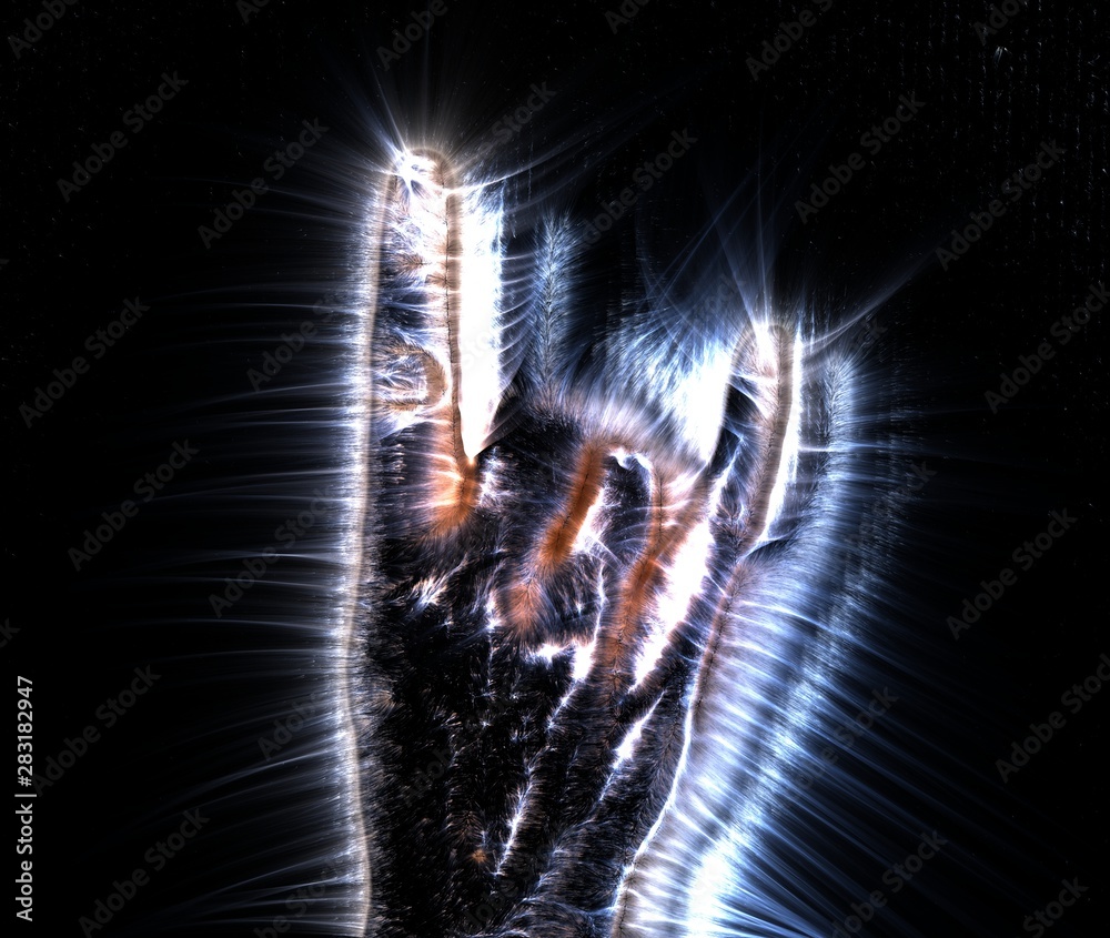 Kirlian aura photography of a glowing human female hand showing ...