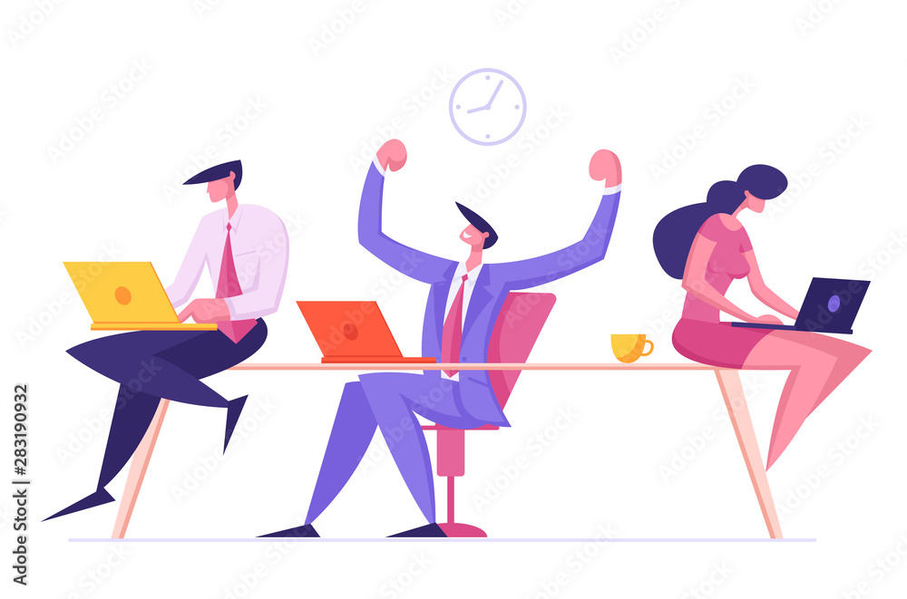 Male and Female Employees Characters Sitting in Office Workplace ...