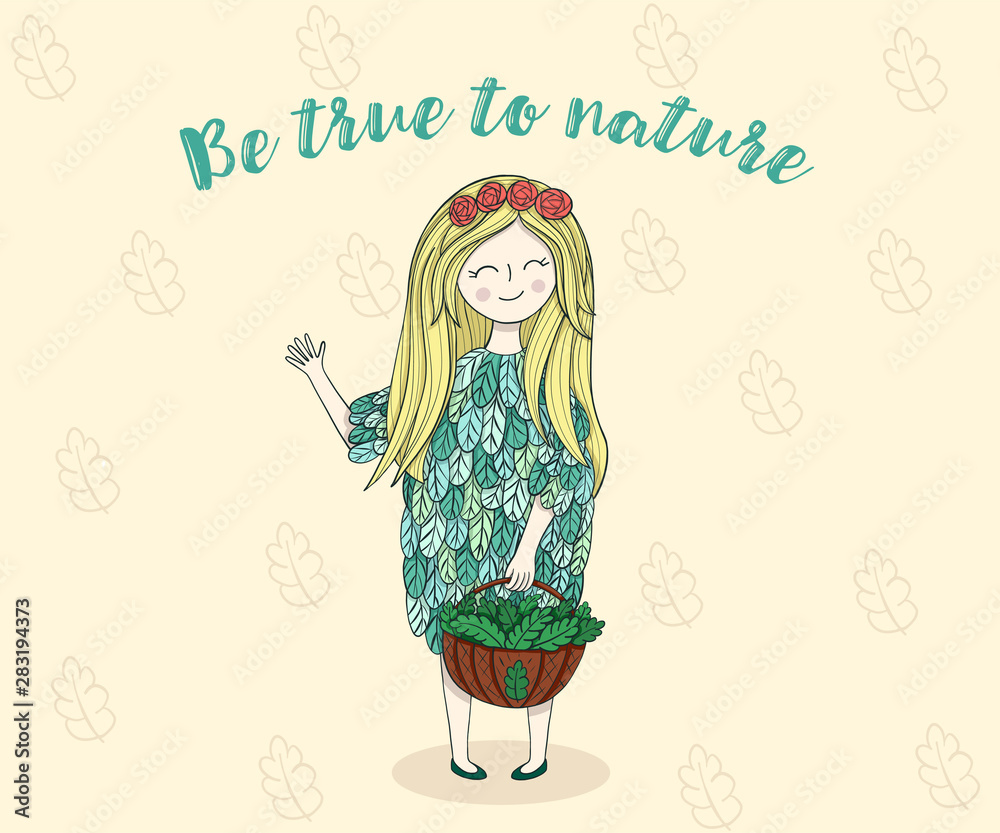 Earth Day card Poster, banner design. Save the planet Cute gold hair ...