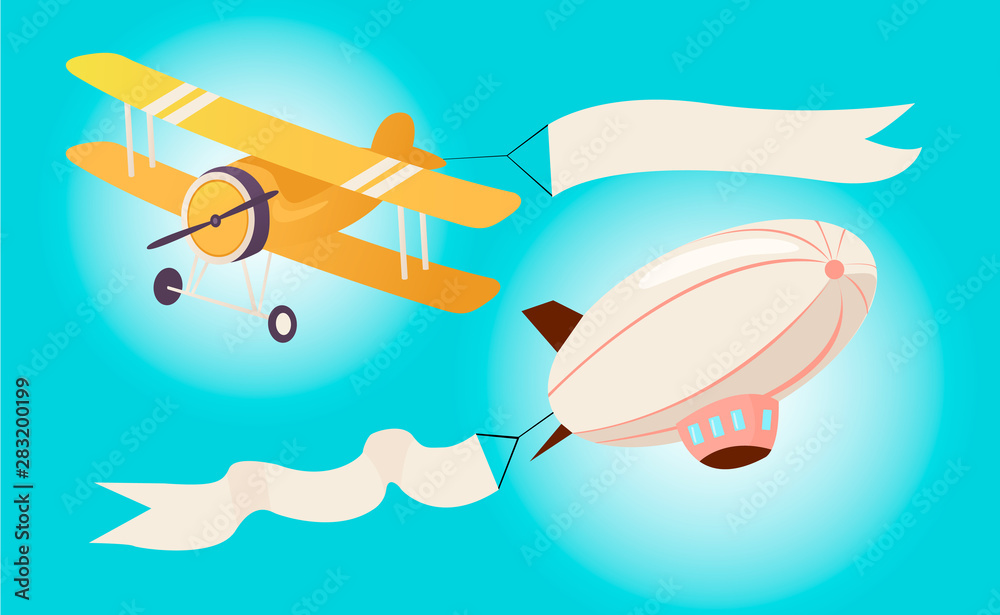 Flying planes and helicopters Stock Vector | Adobe Stock
