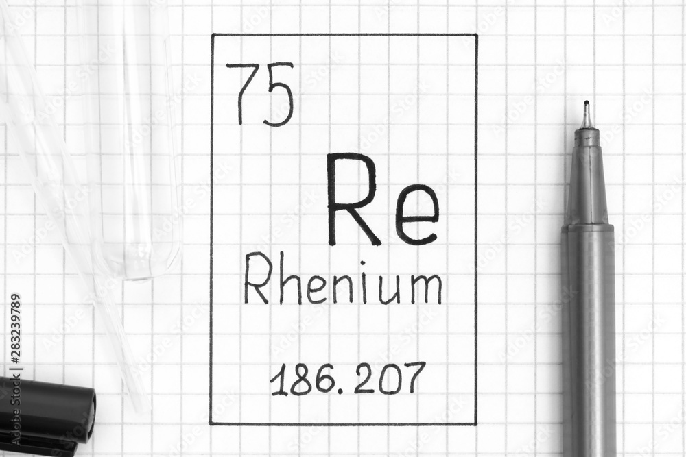 The Periodic table of elements. Handwriting chemical element Rhenium Re ...