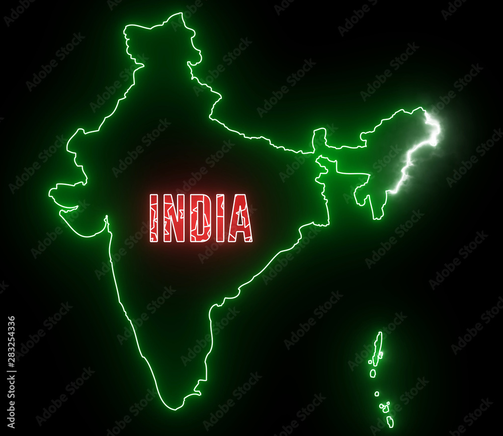 India map with neon lights. Abstract creative animation for led, neon ...