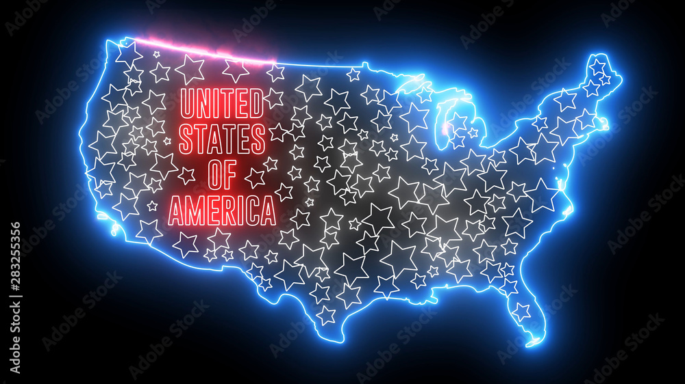 United States of America map with neon glowing light. Creative ...