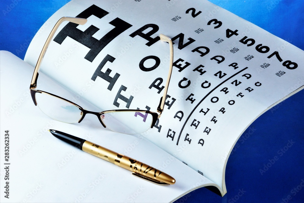 Table of vision testing, glasses, doctor's log. Glasses - optical ...