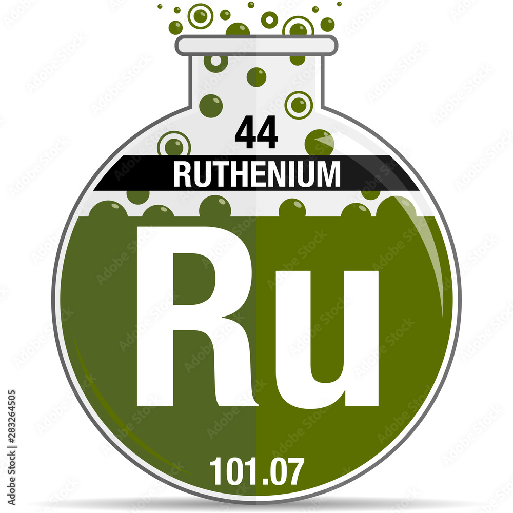 Ruthenium symbol on chemical round flask. Element number 44 of the ...
