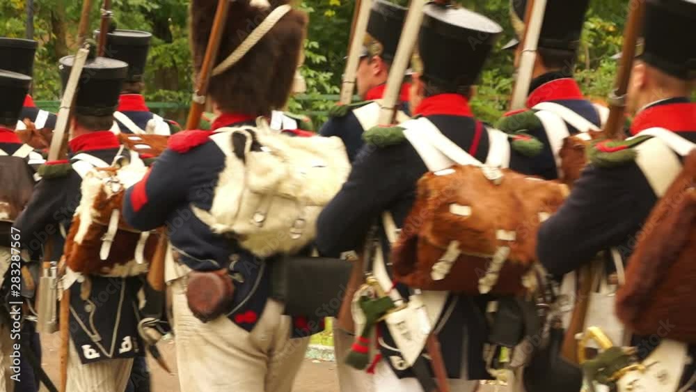 Infantry. The unit soldiers soldierly moves across the field to their ...