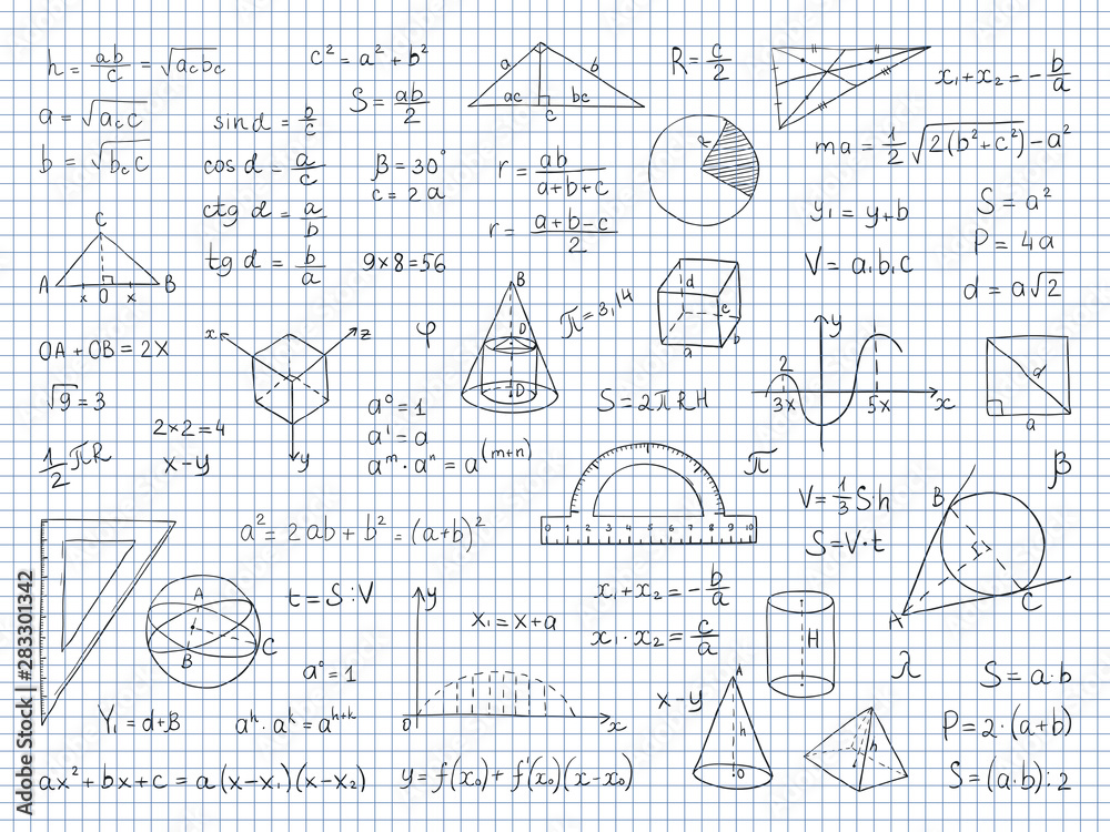 Doodle math. Physics and geometry formulas end equations, school ...