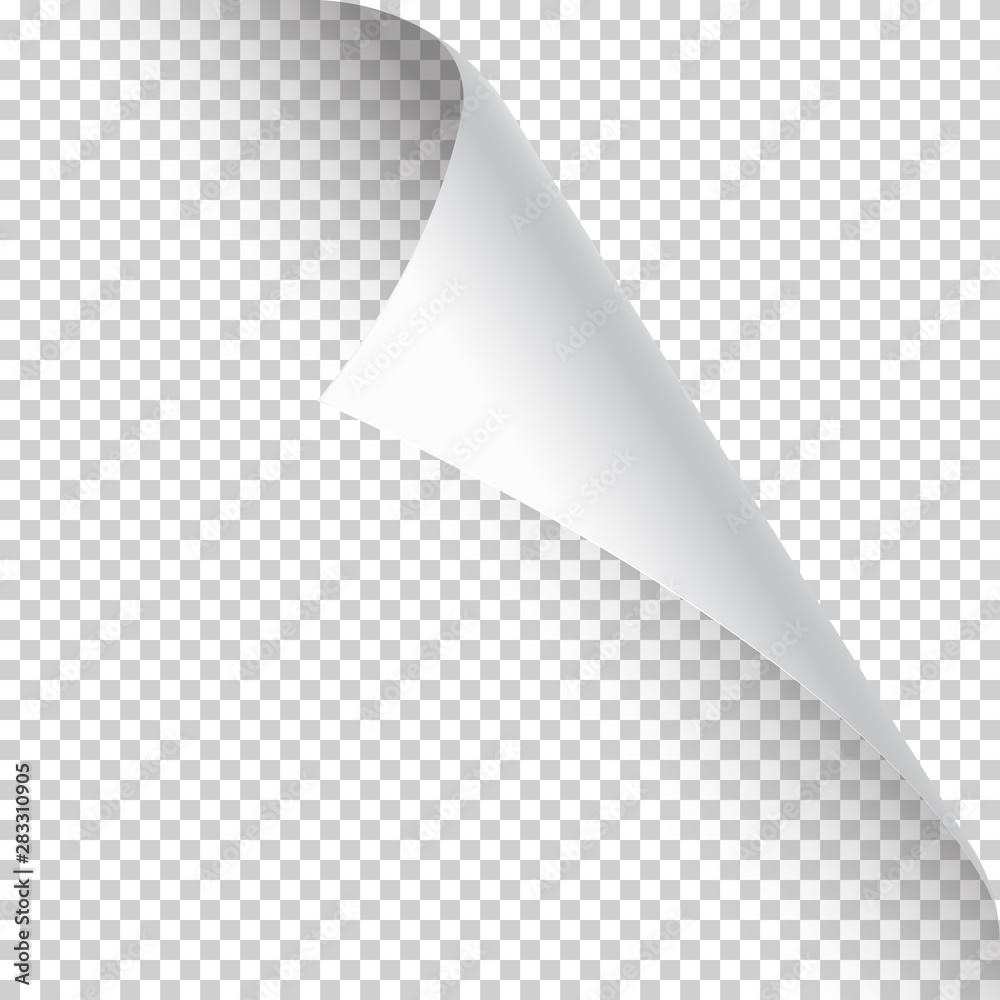 Curled page corner with shadow on transparent background. Blank sheet ...