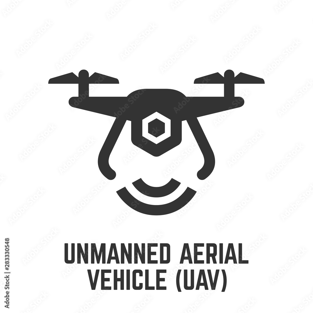 Unmanned aerial vehicle icon with UAV drone or aircraft robot and ...