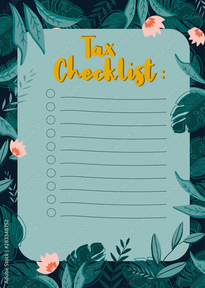 Tax checklist. Cute floral jungle design for bullet journal and planner ...