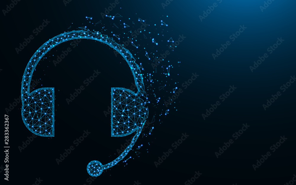 Headphone with microphone low poly design, headset abstract geometric ...