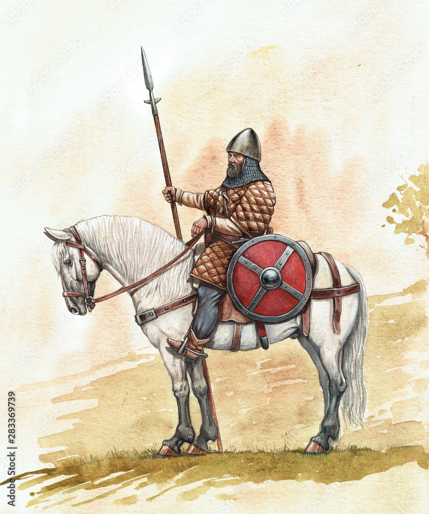 Medieval knight horseback. German (ottonic) heavy cavalry charging at ...