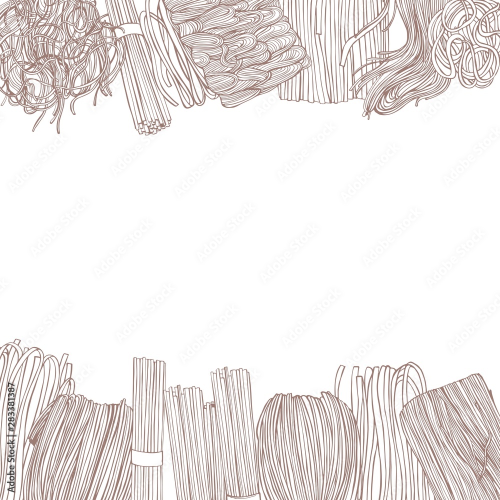 Vector background with hand drawn asian noodles. Sketch illustration ...