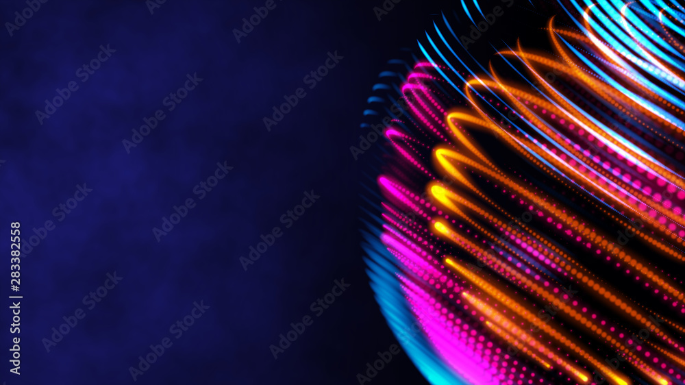 5G digital world internet connecting, neon color light digital global ...