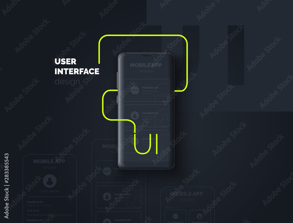 User interface. Mobile phone with page layout for mobile application ...