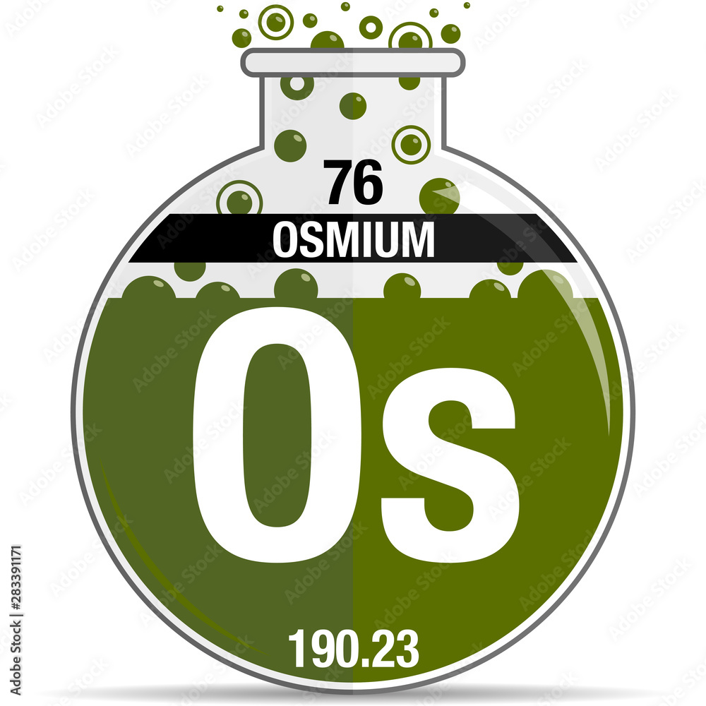 Vecteur Stock Osmium symbol on chemical round flask. Element number 76 ...