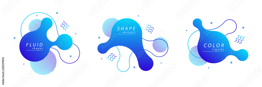 Vector set of fluid isolated abstract geometric blue gradient shapes ...