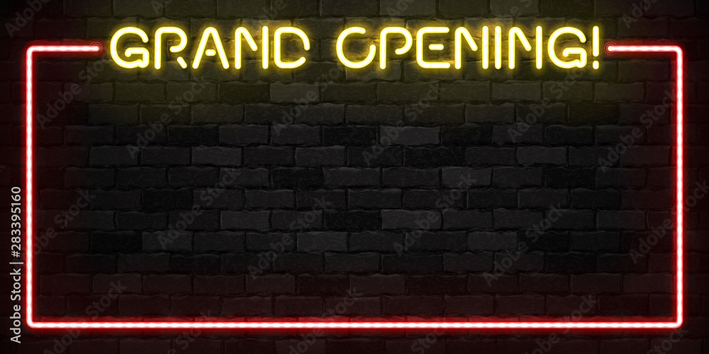 Vector realistic isolated neon sign of Grand Opening frame logo for ...
