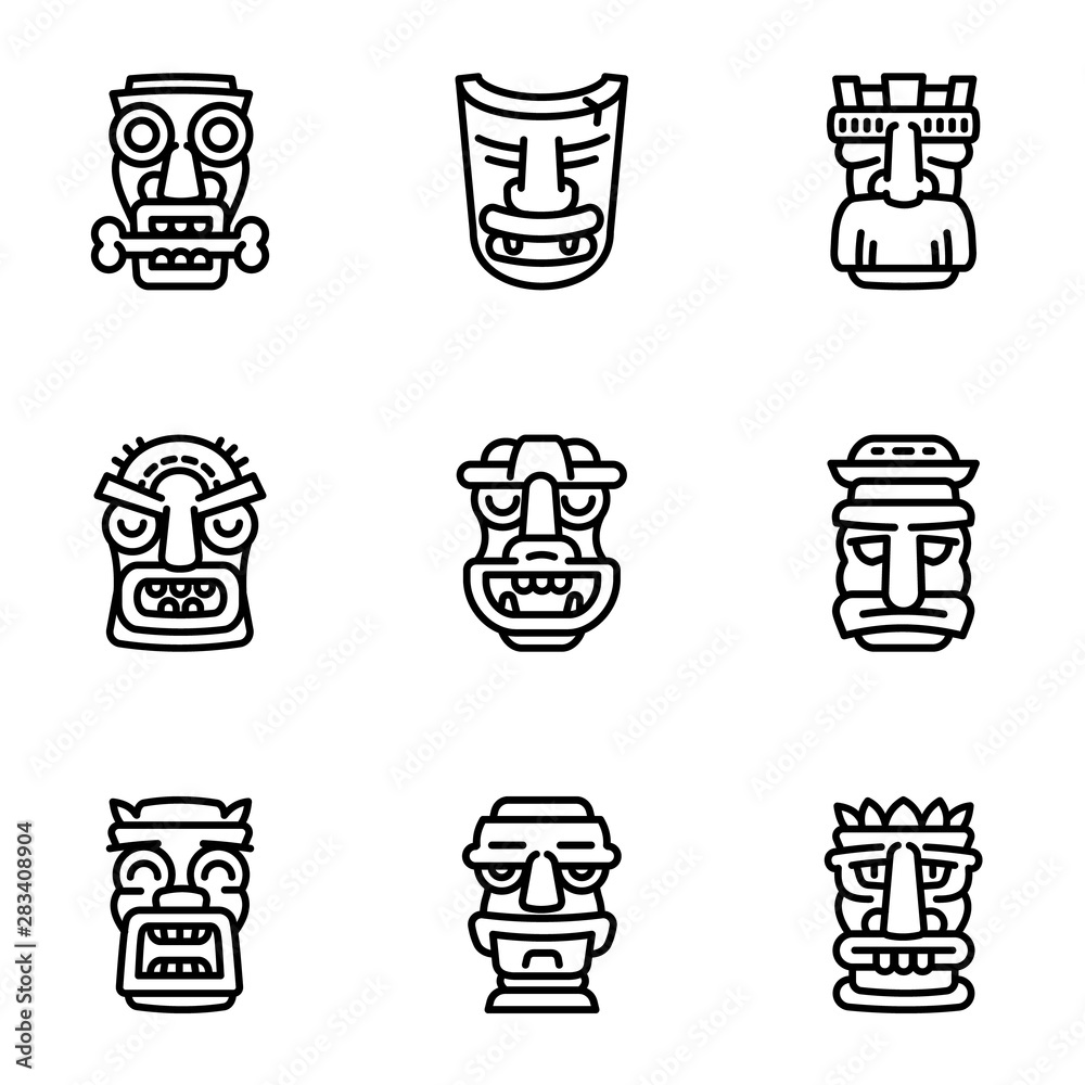 Maya idol icon set. Outline set of 9 maya idol vector icons for web ...
