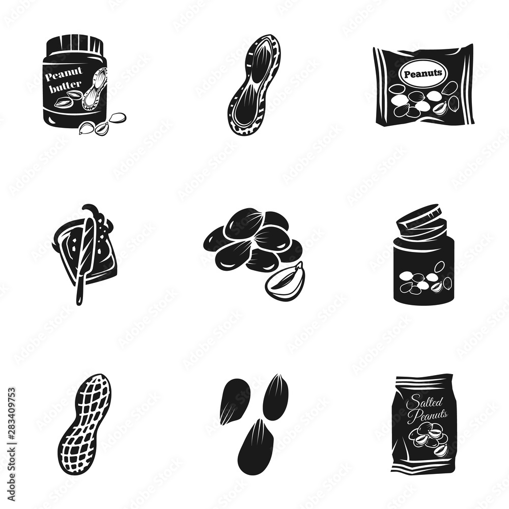Food peanut icon set. Simple set of 9 food peanut vector icons for web ...