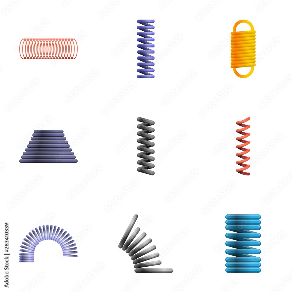 Wire coil icon set. Cartoon set of 9 wire coil vector icons for web ...