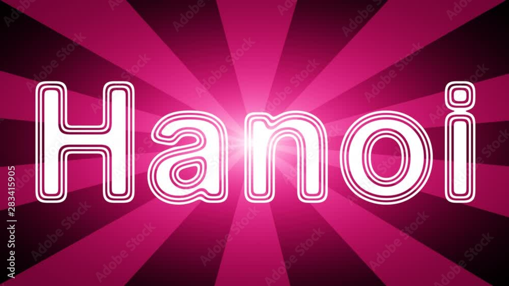 Hanoi icon in red abstract background with rays. Looping footage with ...