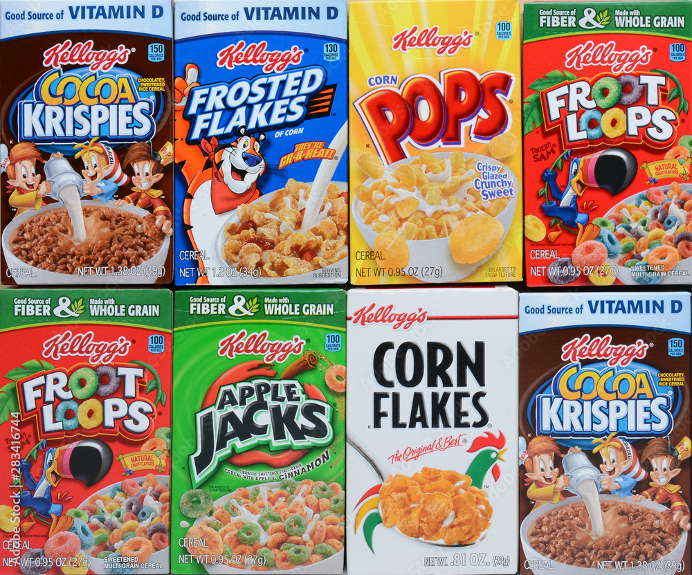 IRVINE CALIFORNIA MARCH 15 2015 Kellogg s Cereal Boxes A Variety IRVINE CALIFORNIA MARCH 15 2015 Kellogg s Cereal Boxes A Variety