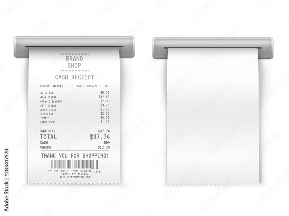 Sales printed receipt, shopping paper bill atm vector mockup Stock ...